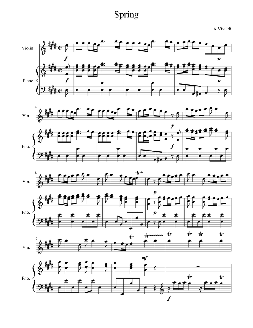 Spring Sheet music for Piano, Violin (Solo) | Musescore.com