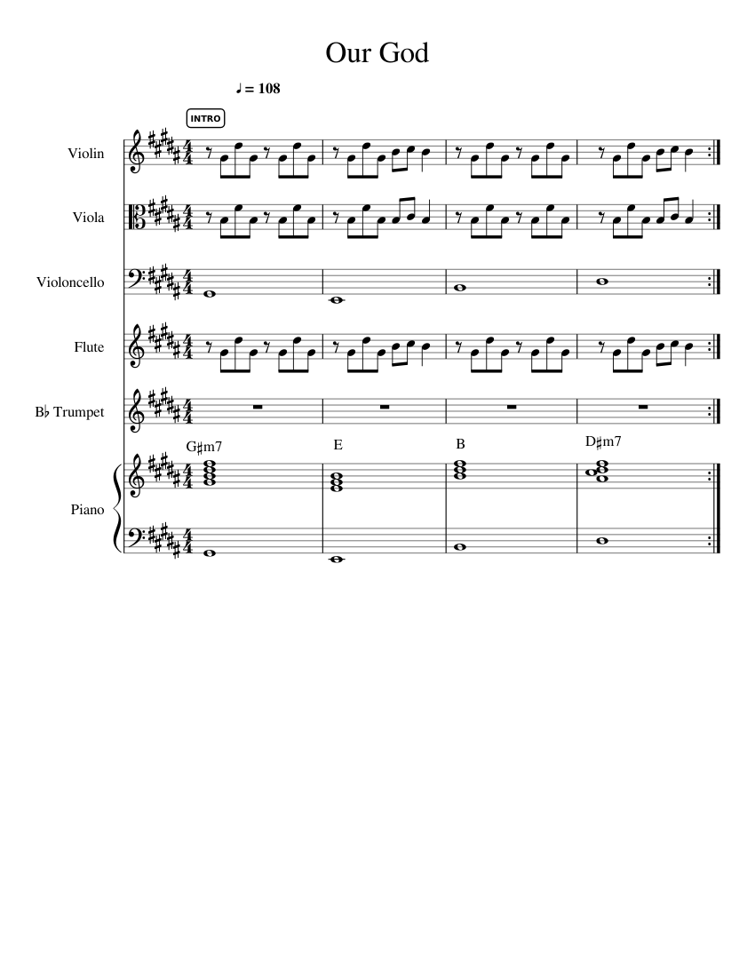 Our God Sheet Music with Chords for Piano, Flute, Trumpet in b-flat ...
