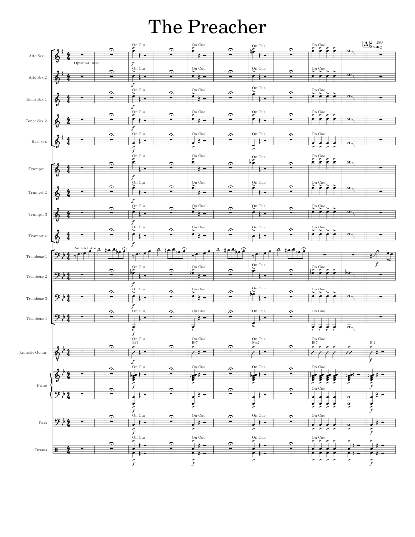 The Preacher Sheet Music with Chords for Piano, Trombone, Saxophone ...