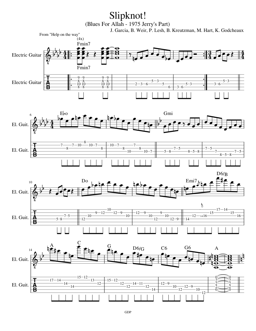 Slipknot! - Grateful Dead, Transcribed by Matt Funamura Sheet Music and ...