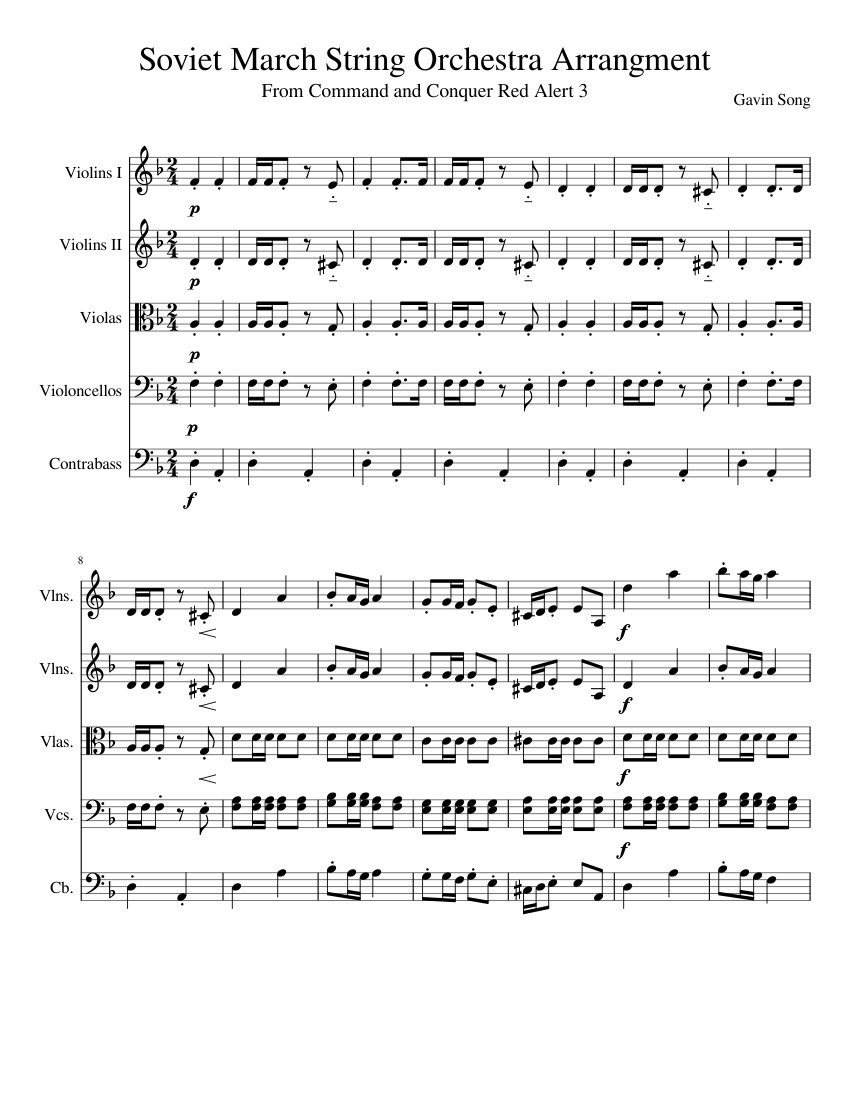 Soviet March String Orchestra Arrangment Sheet music for Contrabass ...