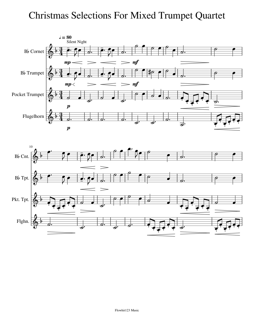 Christmas Selections For Mixed Trumpet Quartet Sheet Music for Cornet ...