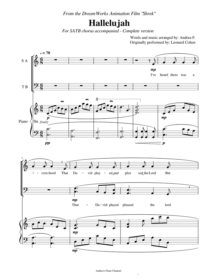 "Hallelujah" (SATB + piano version) - Leonard Cohen - Arranged by ...