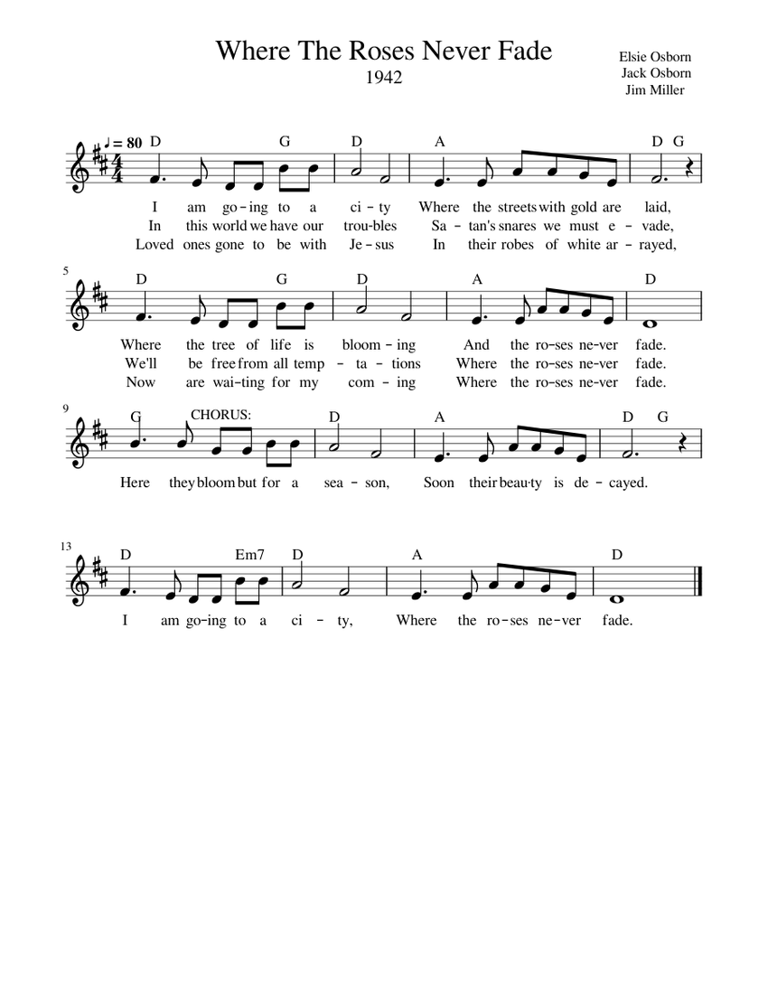 Where The Roses Never Fade Sheet Music with Chords for Voice (other ...