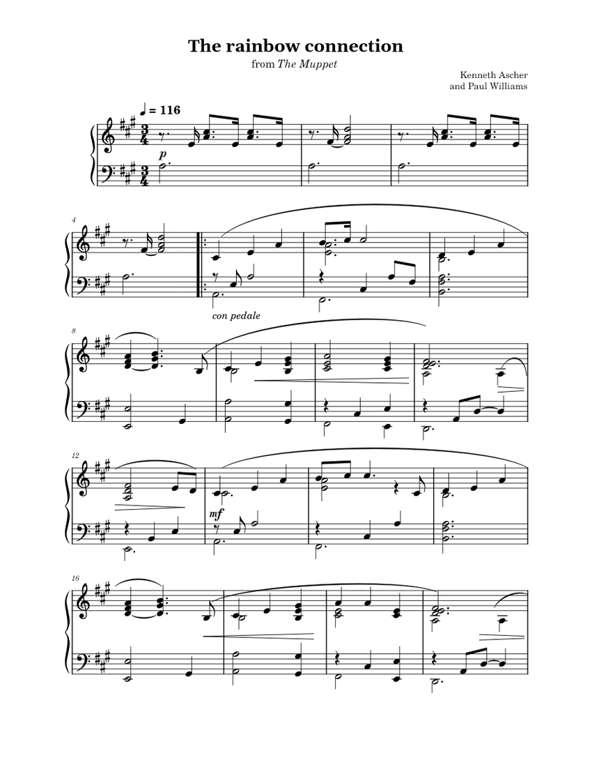The Rainbow Connection – Paul Williams and Kenneth Ascher Sheet Music ...