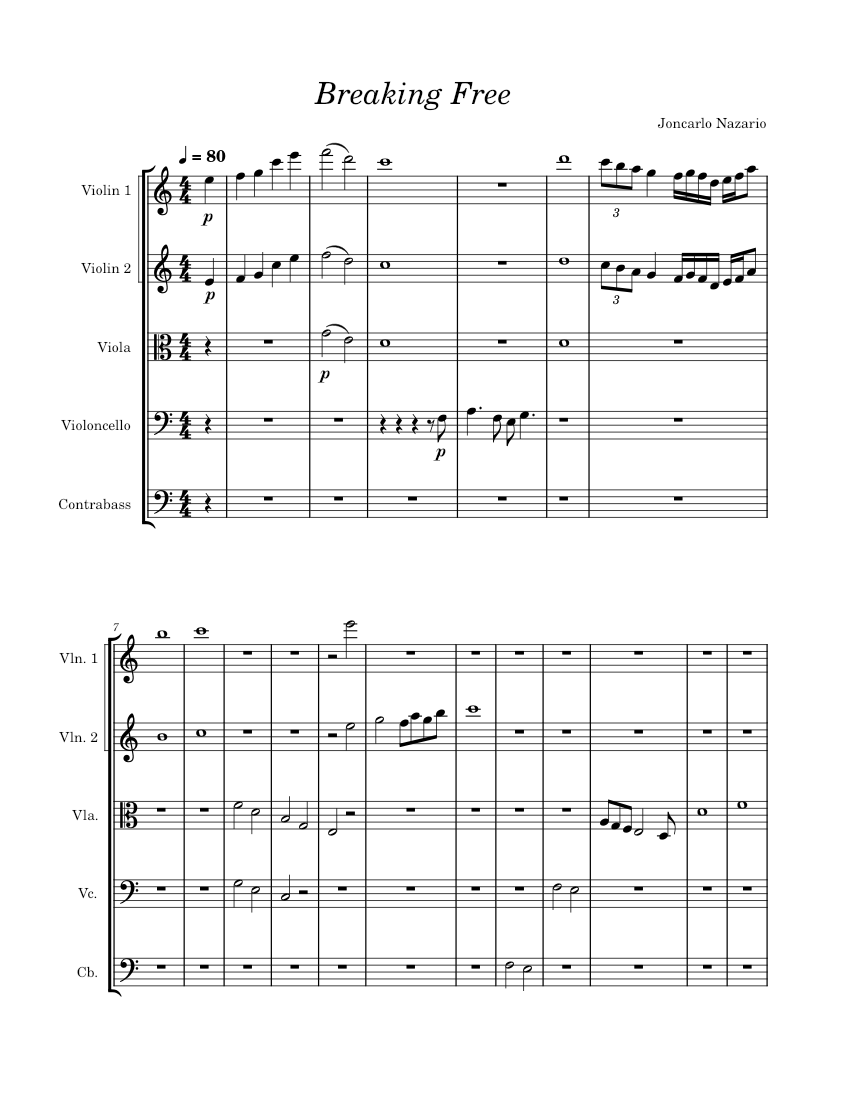 Breaking Free Sheet music for Contrabass, Violin, Viola, Cello (String ...