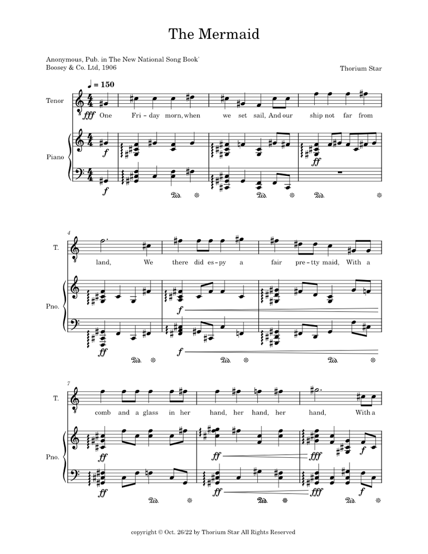 The Mermaid Sheet music for Piano, Tenor (Piano-Voice) | Musescore.com