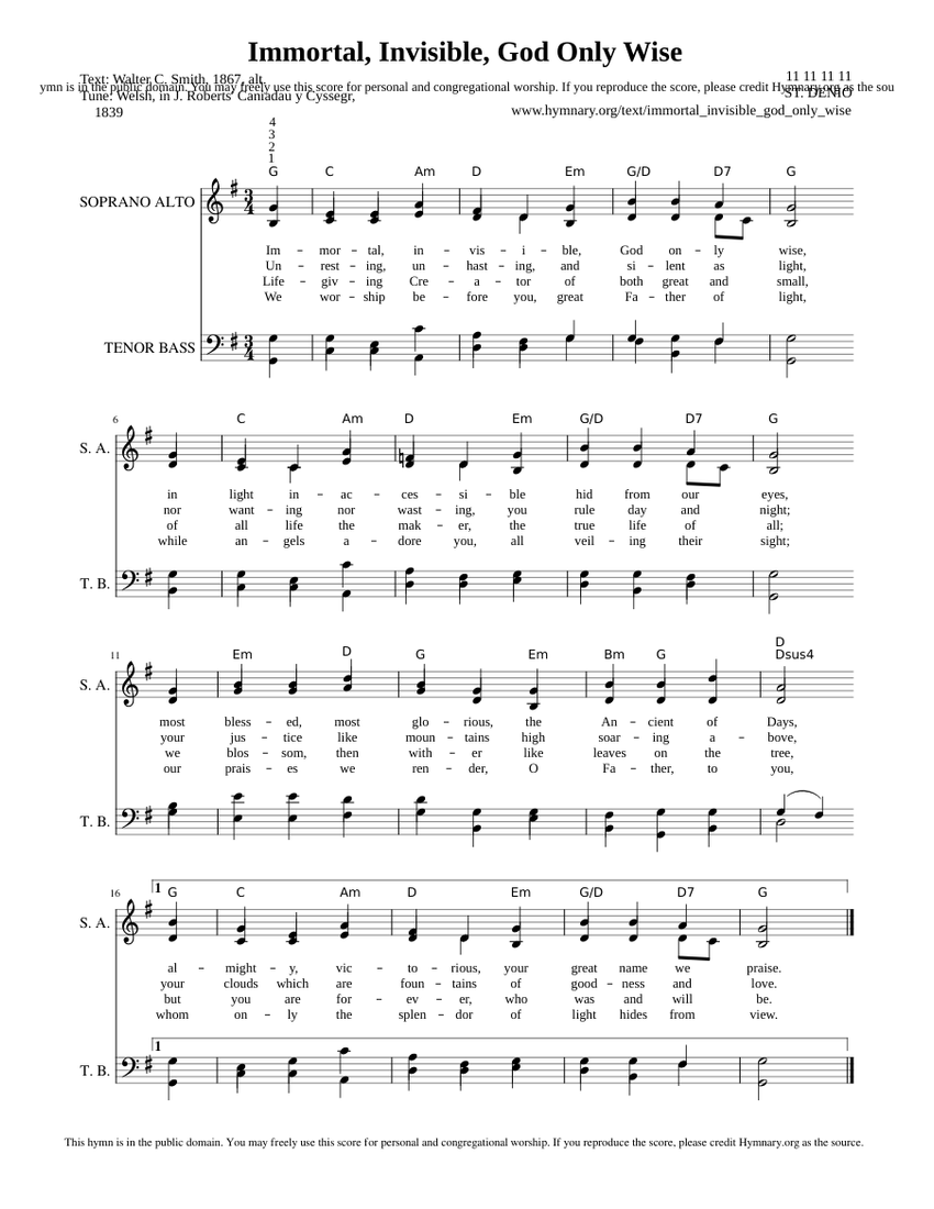 St. Denio Sheet Music for Piano, Soprano (Piano-Voice) | MuseScore.com