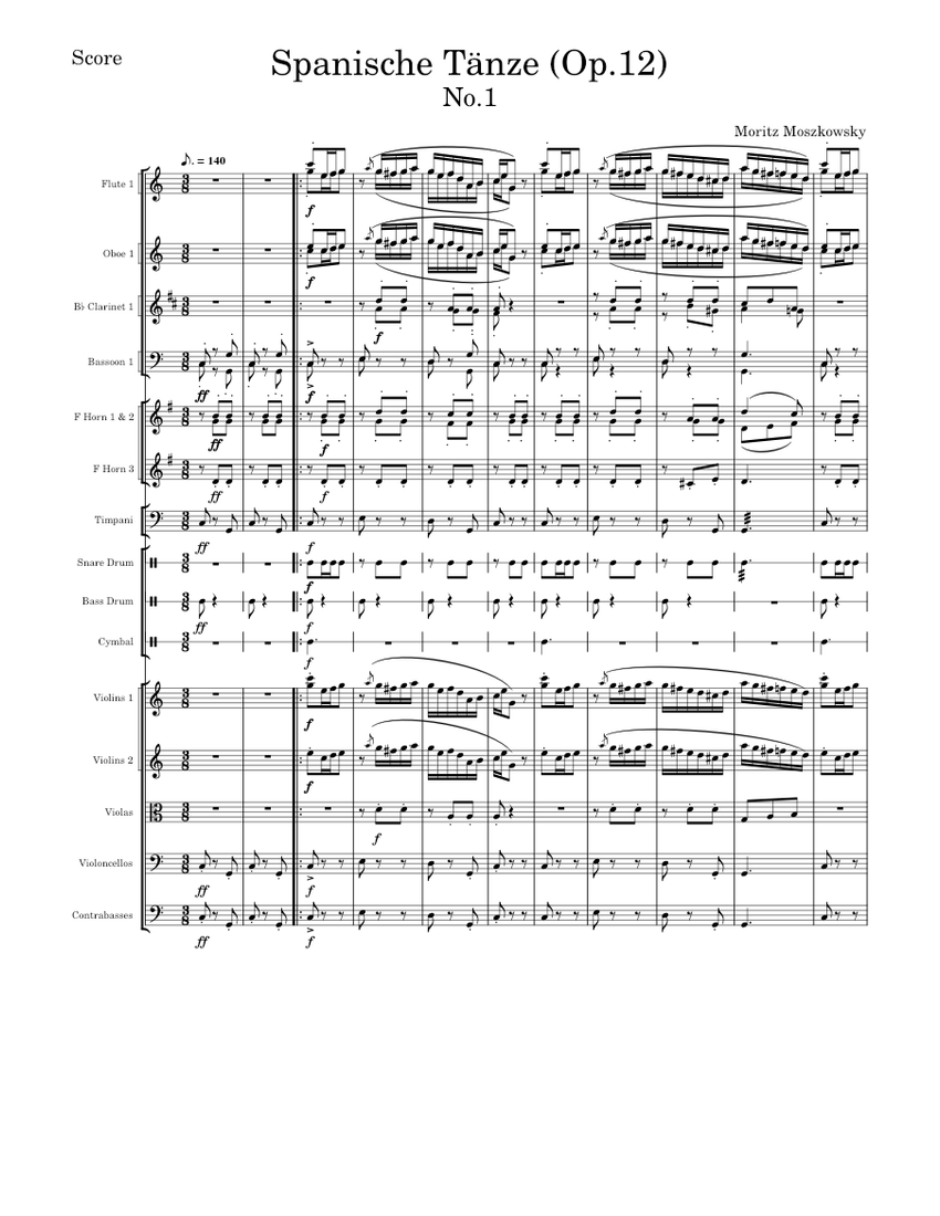 Spanish Dances, Op.12, No.1 – Moritz Moszkowski Sheet music for Flute ...