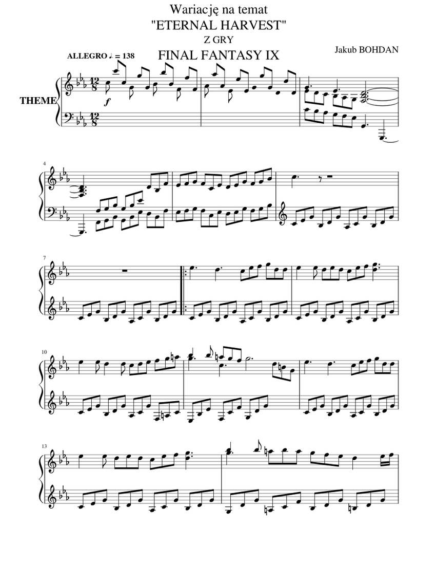 Wariację_na_temat__ETERNAL_HARVEST__Z_GRY_FINAL_FANTASY_IX Sheet music for Piano (Solo ...