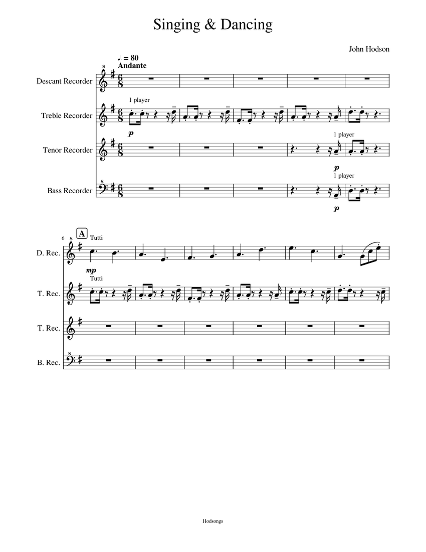 Singing & Dancing Sheet music for Recorder (Woodwind Quartet ...