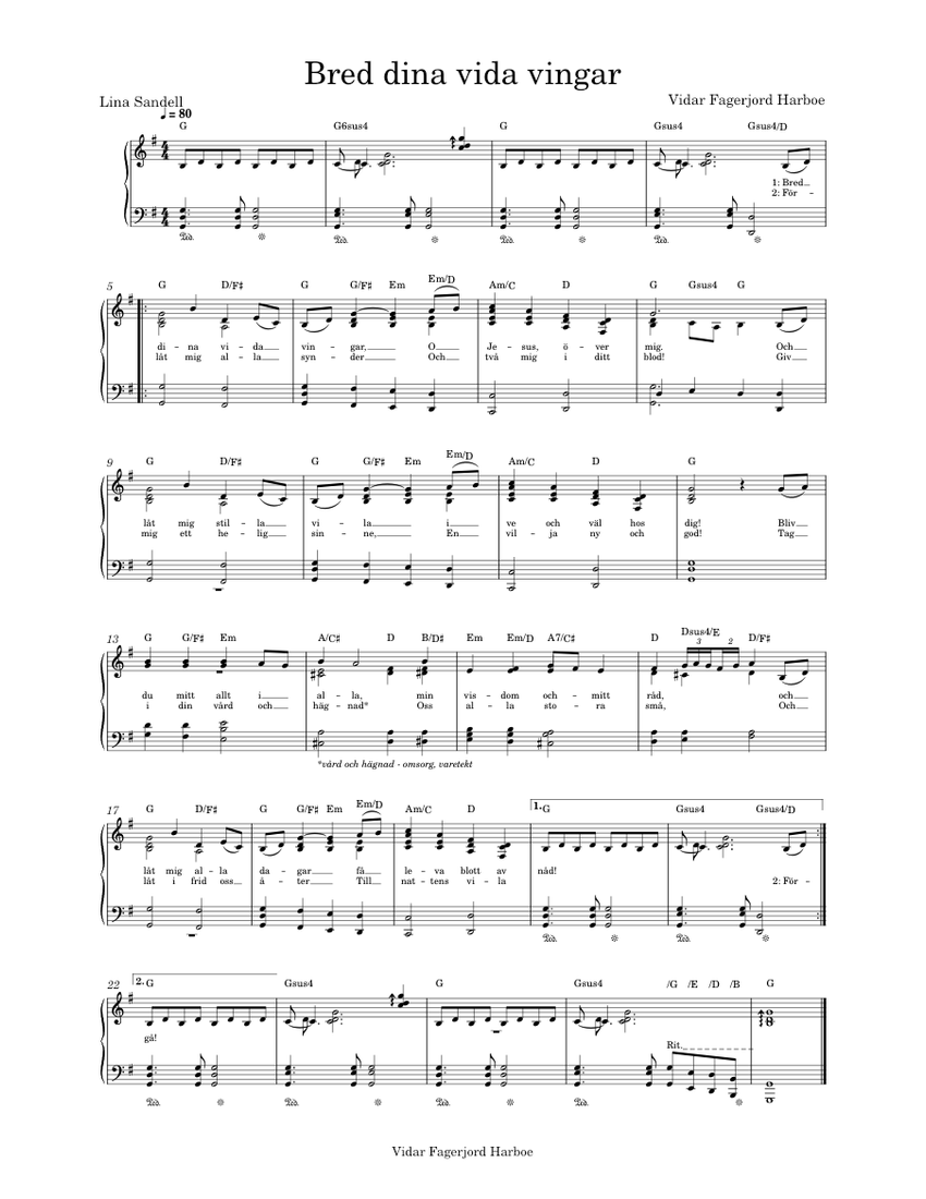 Bred dina vida vingar - Lina Sandell - piano tutorial