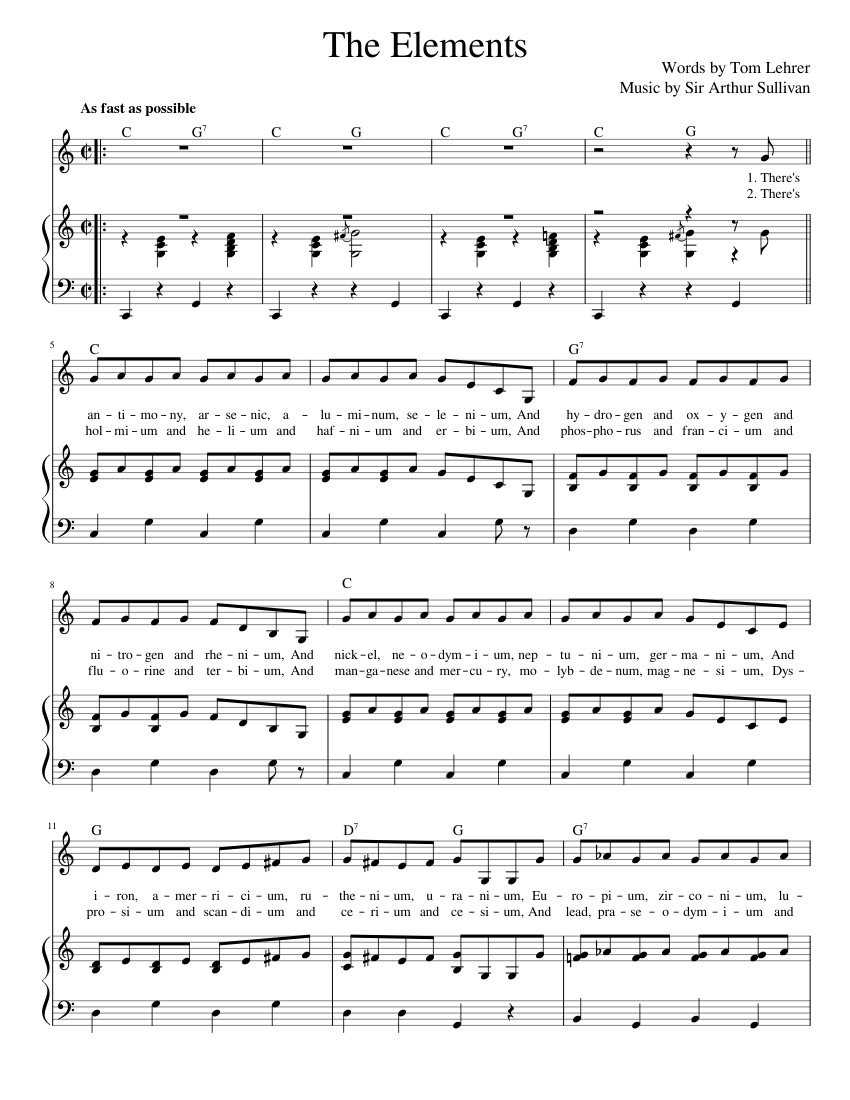The Elements - Tom Lehrer Sheet Music for Piano, Vocals (Piano-Voice ...