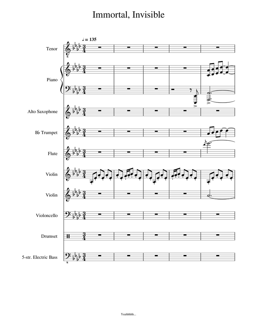Immortal, Invisible Sheet Music for Piano, Tenor, Flute, Saxophone alto ...