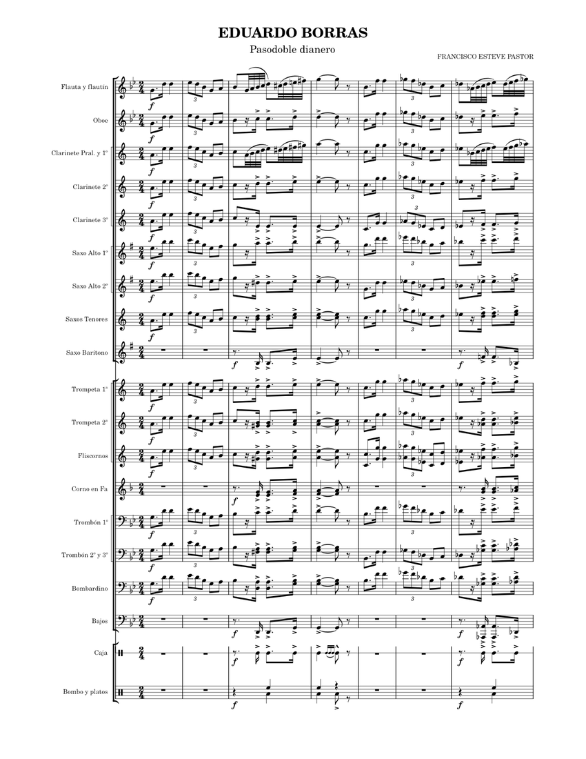 Eduardo Borrás--Pasodoble Sheet Music for Trombone, Euphonium, Tuba, Flute piccolo & more ...