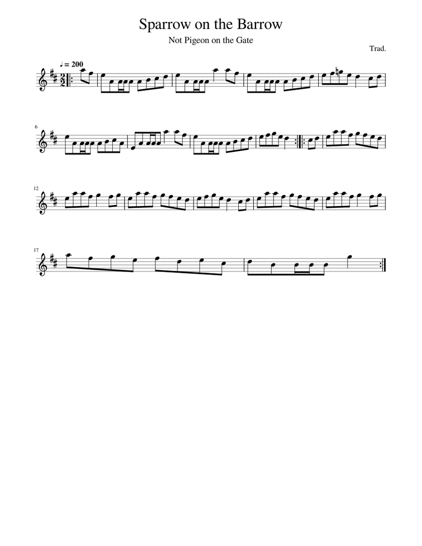 Traditional music - Sparrow on the Barrow Sheet music for Piano (Solo ...