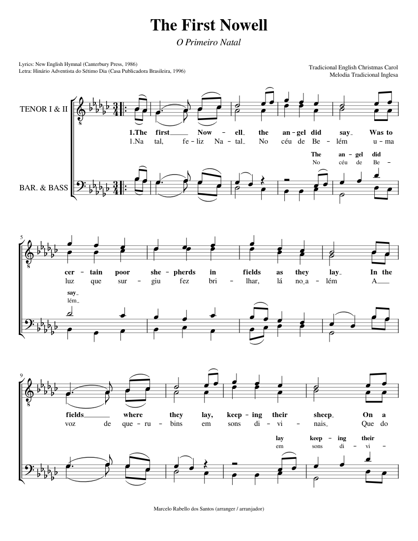 The First Noel (O Primeiro Natal) - English Tradicional Sheet Music for ...