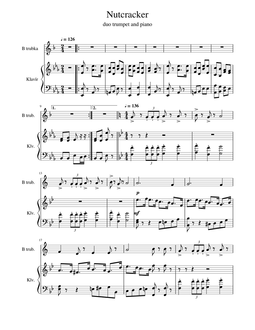 Nutcracker Sheet Music for Piano, Trumpet in b-flat (Piano Duo ...