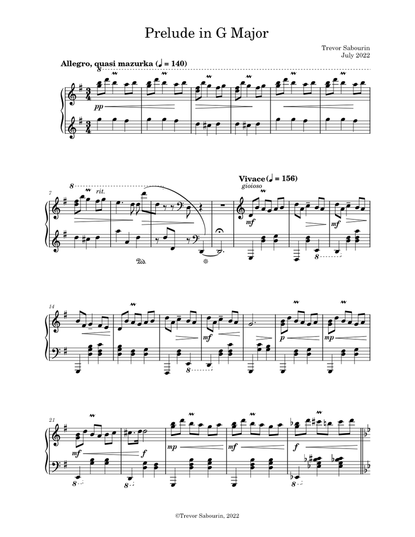 Prelude in G Major Sheet music for Piano (Solo) | Musescore.com