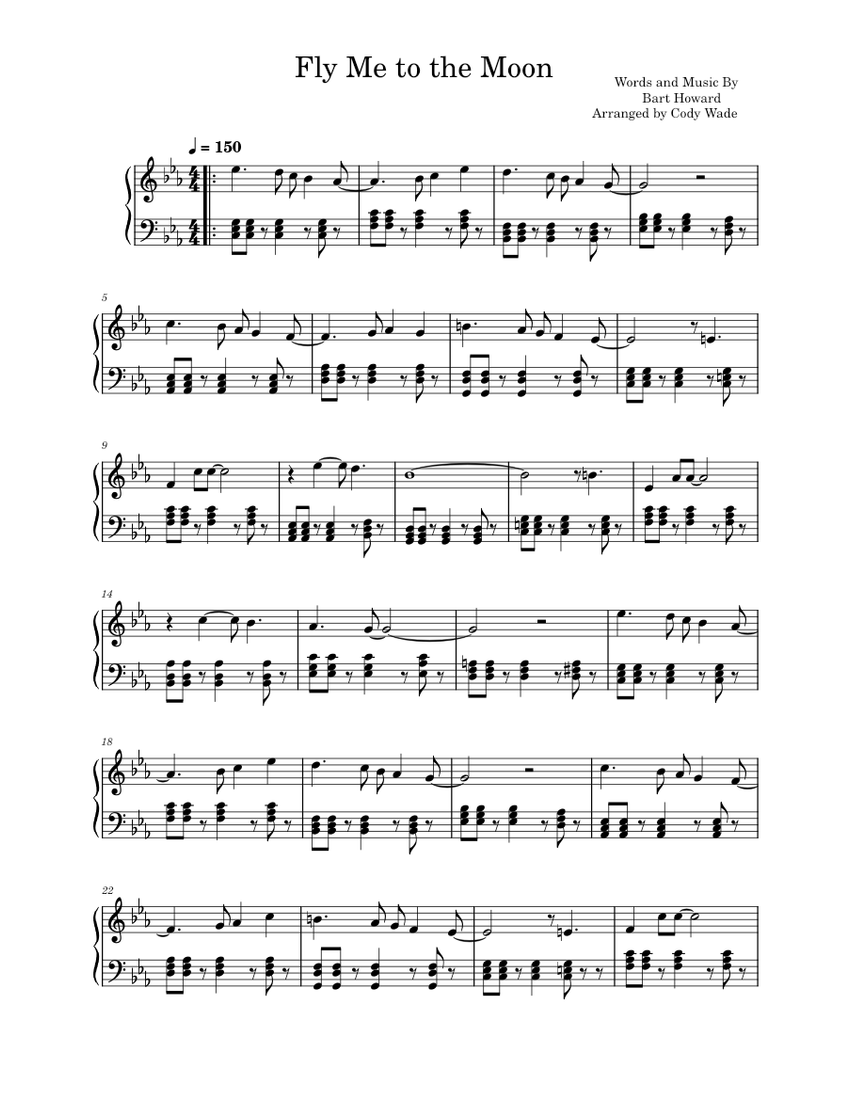 Fly Me To The Moon – Bart Howard Sheet Music for Piano (Solo) easy ...