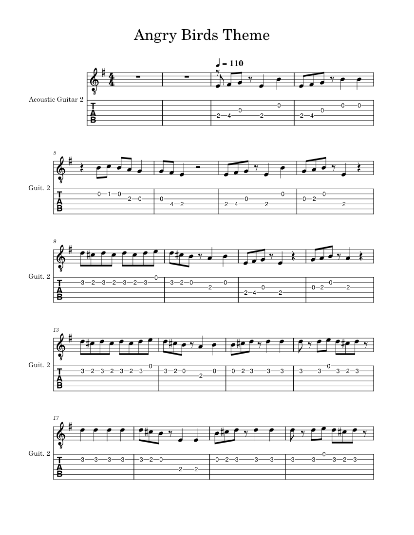 GTR45-M5 angry birds theme Sheet Music and Tab for Guitar (Solo ...