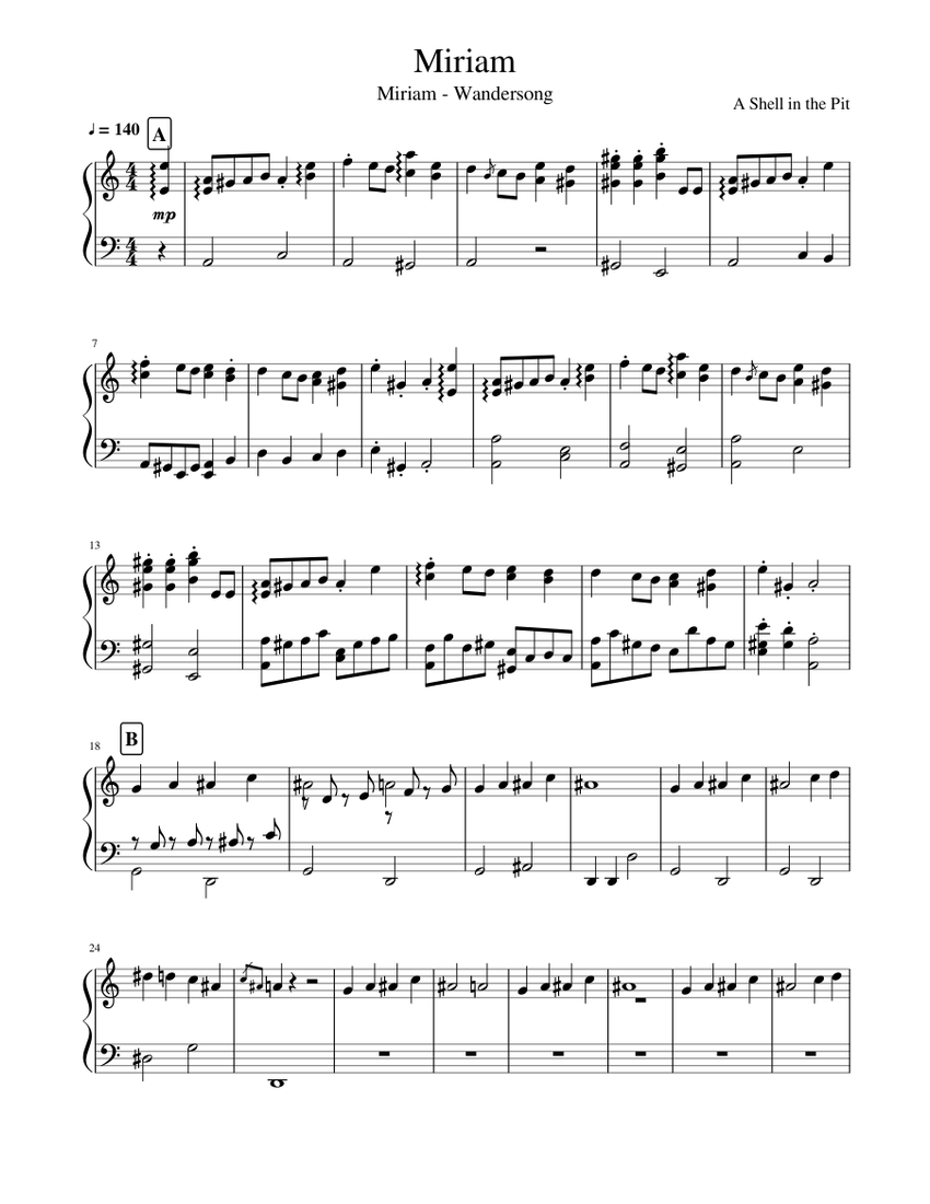 Wandersong - Miriam (WIP) Sheet Music for Piano (Solo) Easy | MuseScore.com