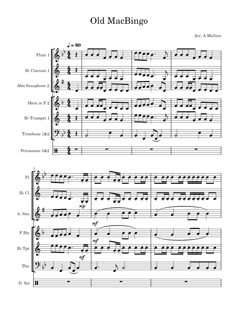 Old MacBingo – arranged: A R Mullins Sheet music for Trombone, Flute ...