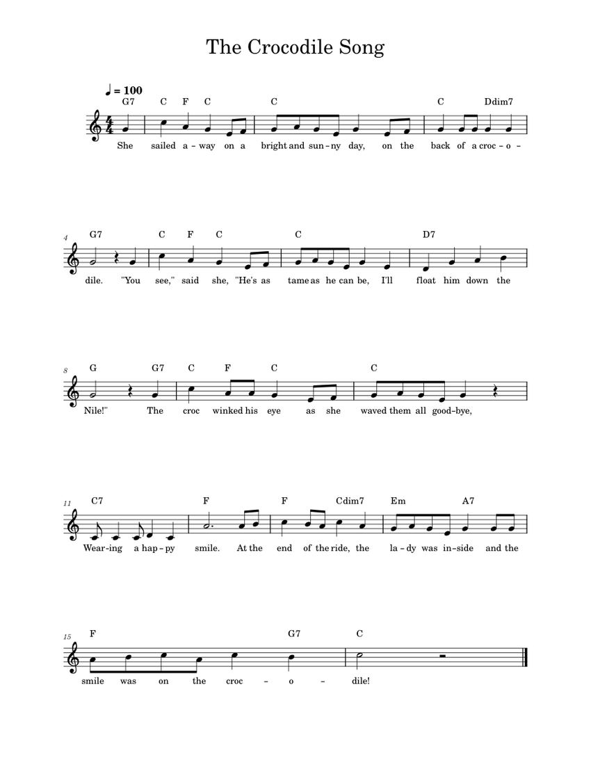 Crocodile Song (She Sailed Away) – Misc tunes The Crocodile Song Sheet ...