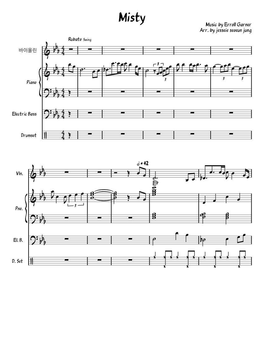 Misty – Erroll Garner Misty - Jazz Arrangement for violin and piano ...