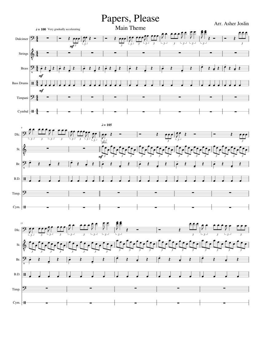 Papers, Please Main Theme Sheet Music for Timpani, Crash, Bass drum ...
