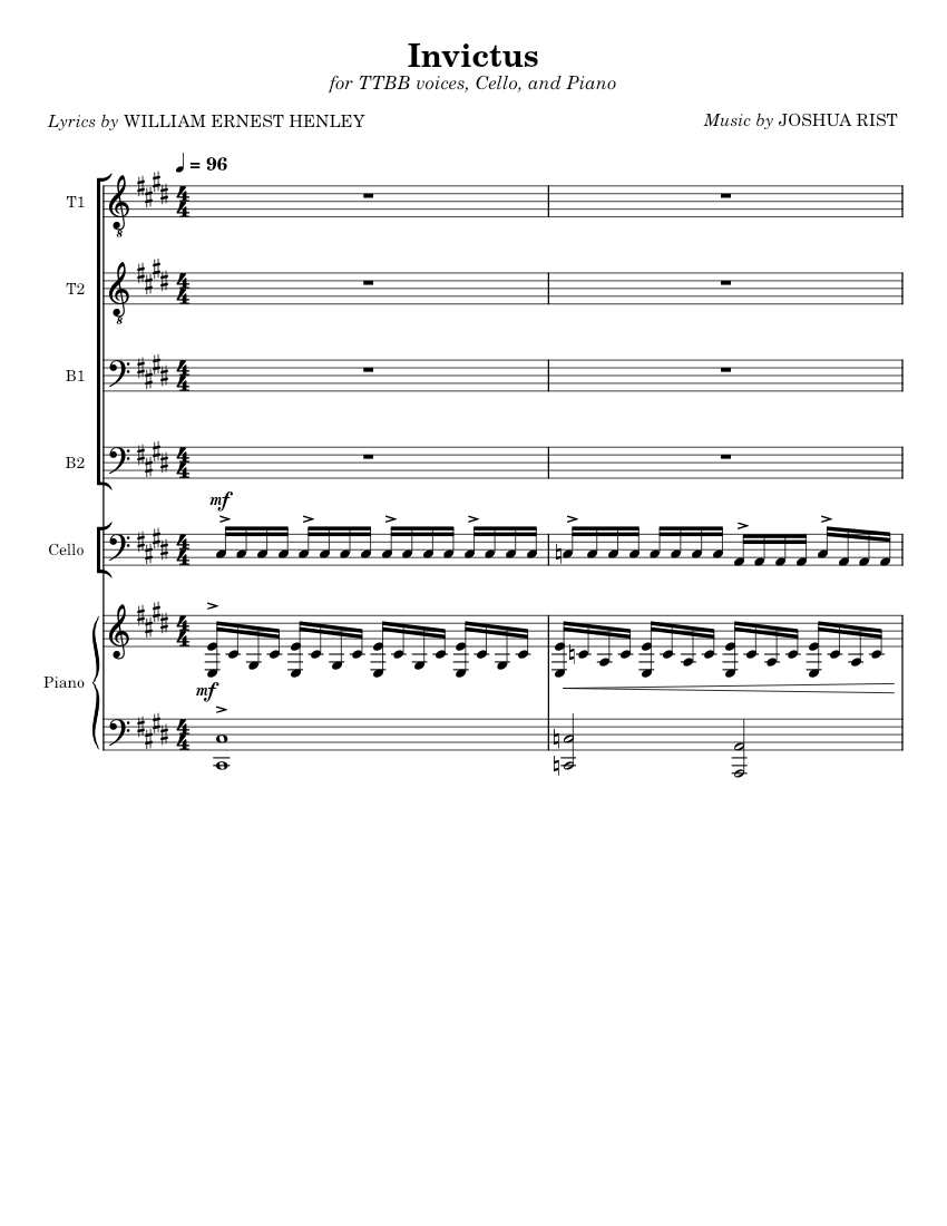 Invictus – Joshua Rist Sheet Music for Piano, Tenor, Bass voice ...