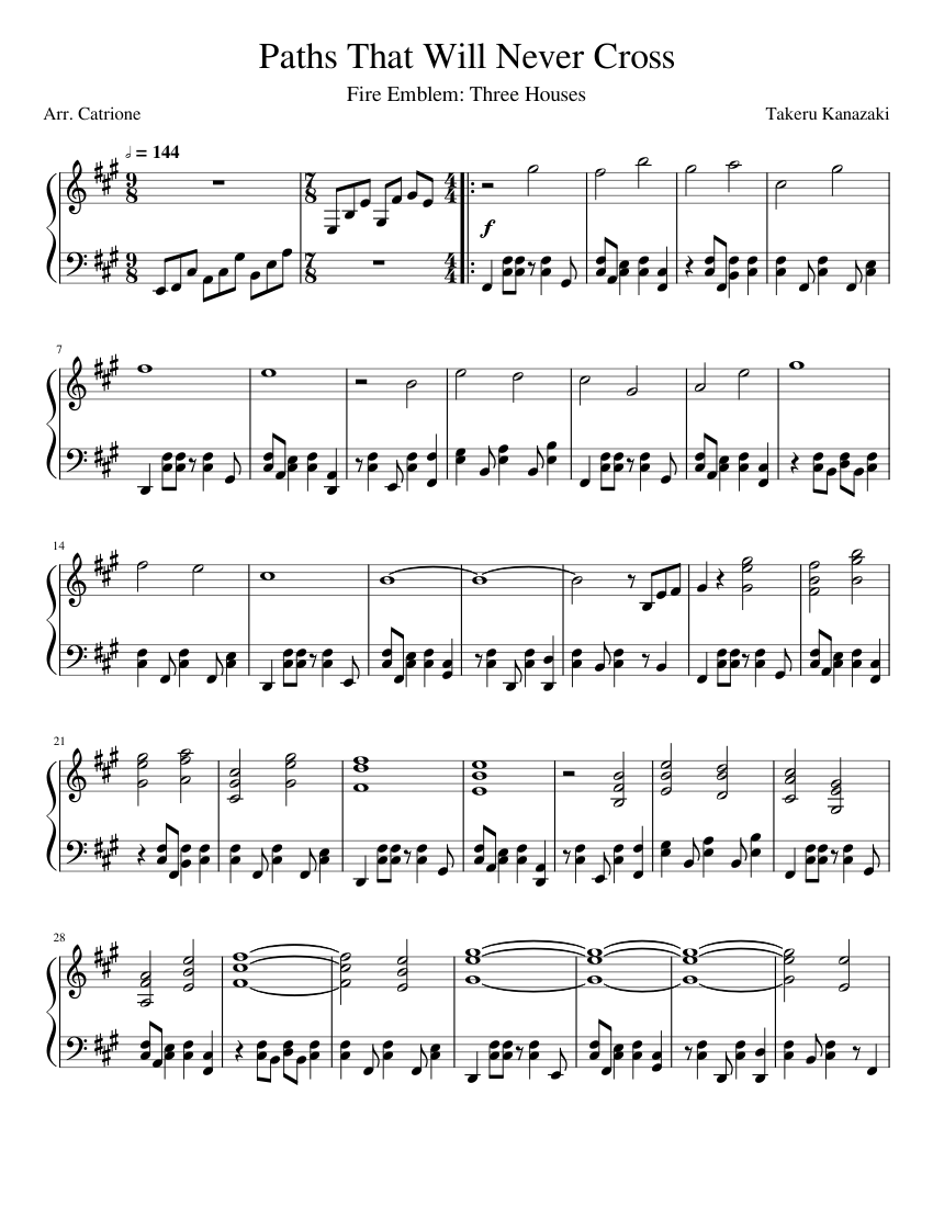 Fire Emblem Three Houses - Paths That Will Never Cross Sheet Music for ...