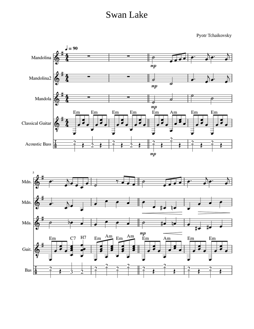 Swan Lake Sheet Music and Tab with Chords for Guitar, Bass guitar ...