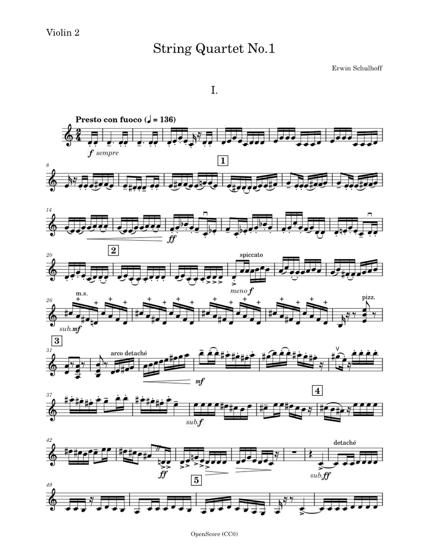 String Quartet No.1 – Erwin Schulhoff - Violin 2 PART - piano tutorial