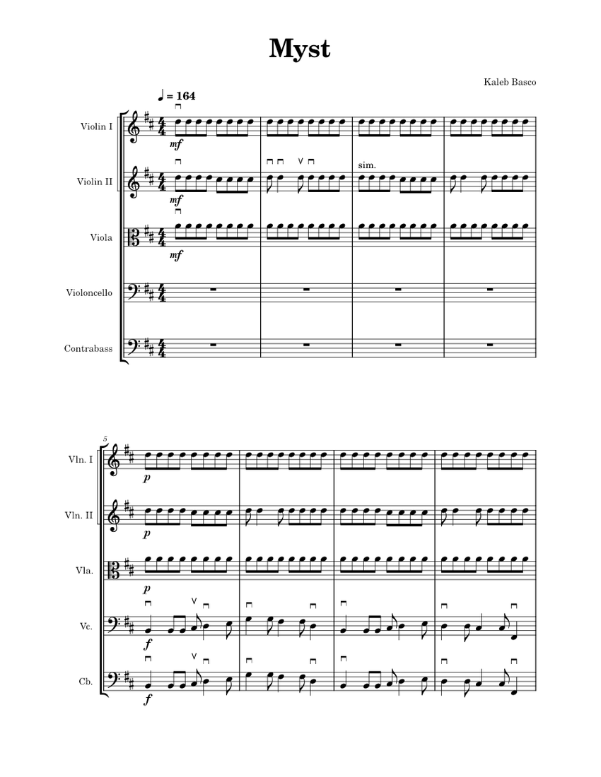 Myst Sheet music for Contrabass, Violin, Viola, Cello (String Ensemble ...
