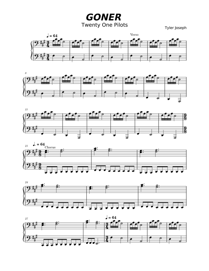 Goner – Twenty One Pilots Sheet Music for Piano (Solo) Easy | MuseScore.com
