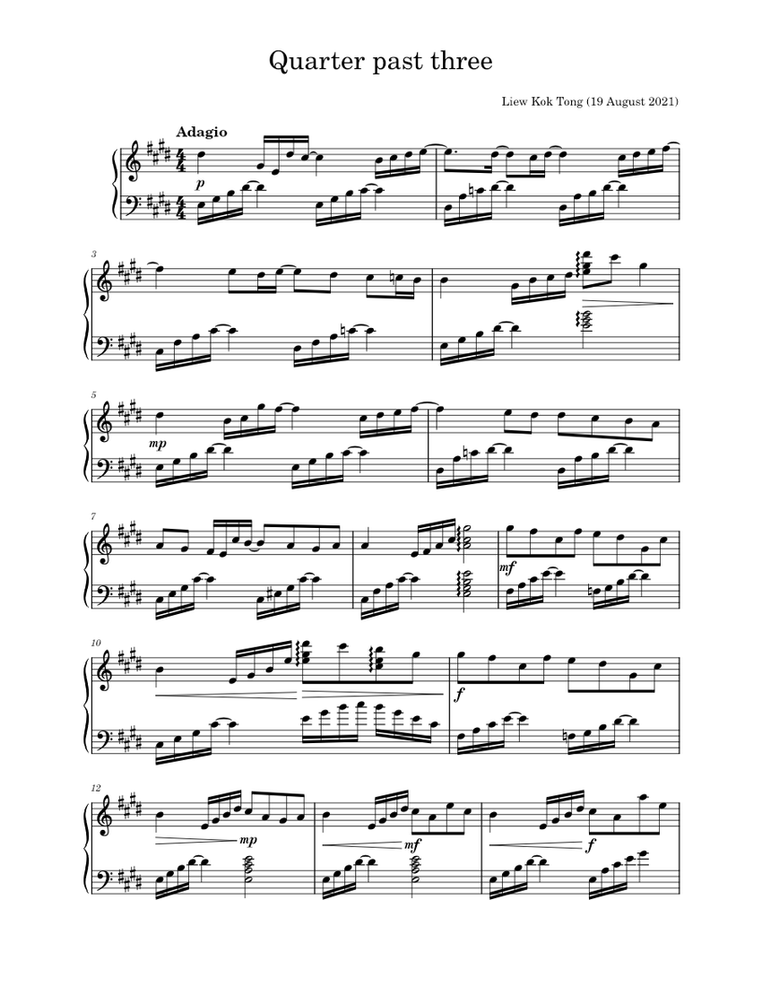 Quarter past three Sheet music for Piano (Solo) Easy | Musescore.com