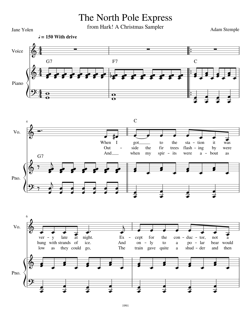 The North Pole Express Sheet Music for Piano, Vocals (Piano-Voice ...