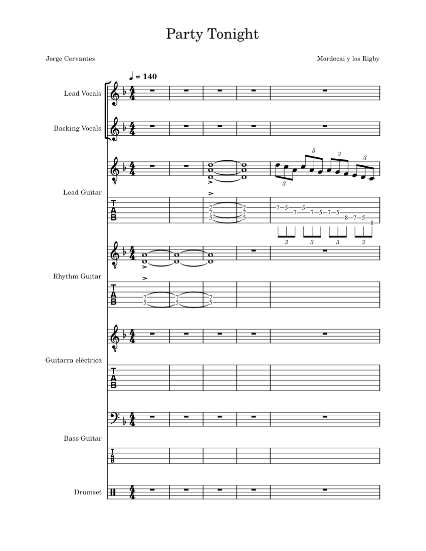 Party_Tonight Sheet Music and Tab for Vocals, Guitar, Bass guitar, Drum ...
