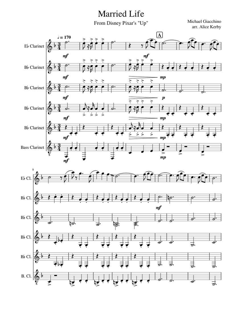 Married Life (Up theme) (clarinets) Sheet Music for Clarinet in e-flat ...