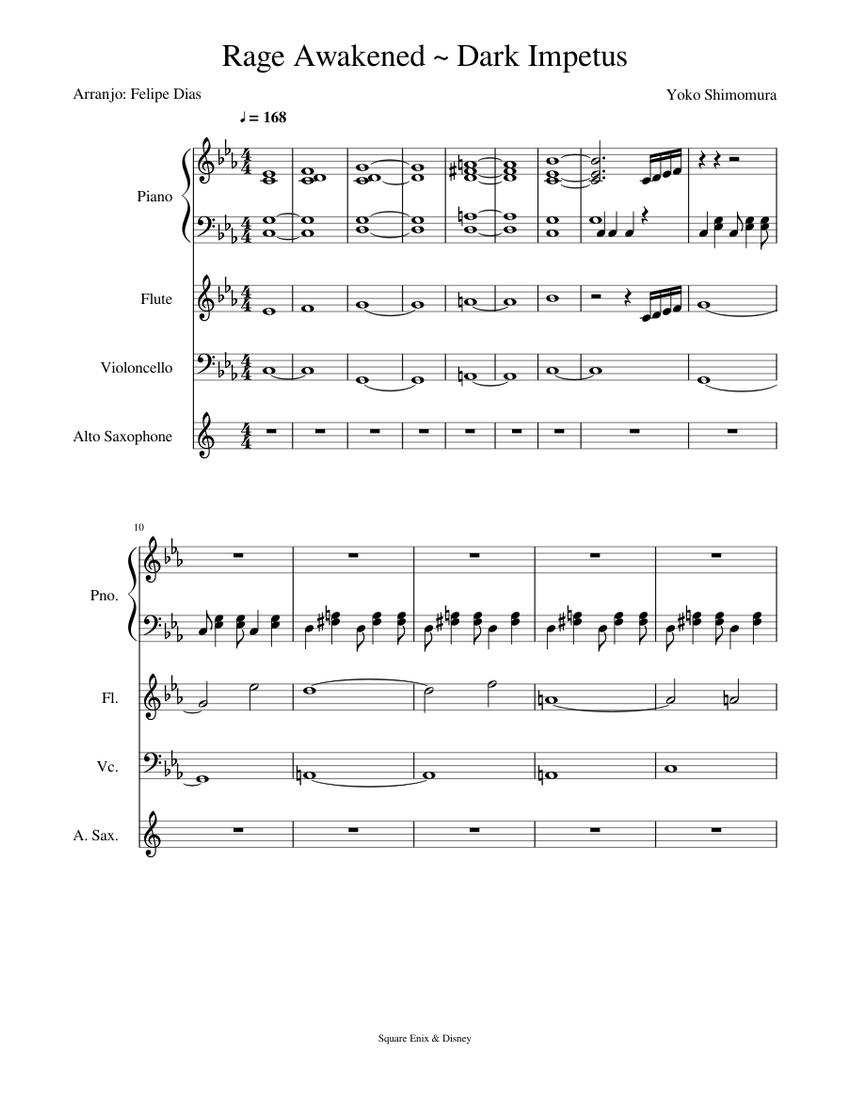 Rage Awakened ~ Dark Impetus Sheet music for Piano, Flute, Saxophone ...