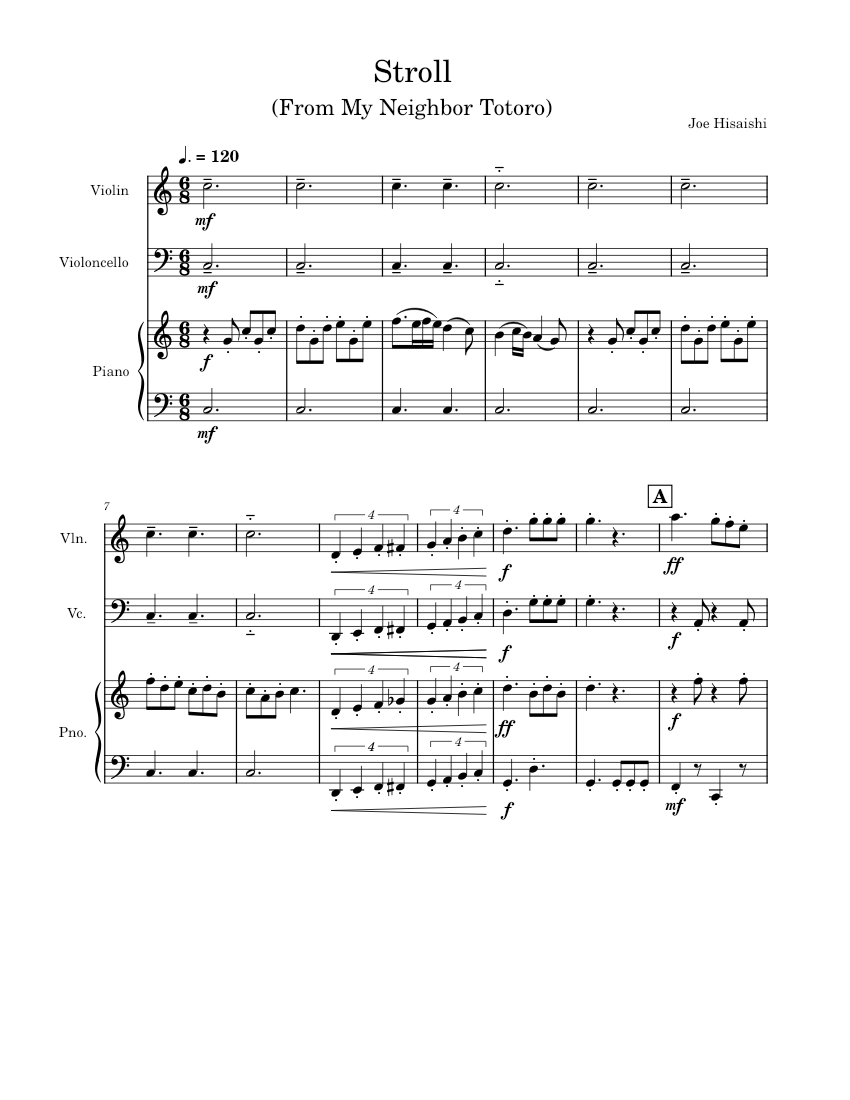 Stroll – Joe Hisaishi Sheet Music for Piano, Violin, Cello (Piano Trio ...