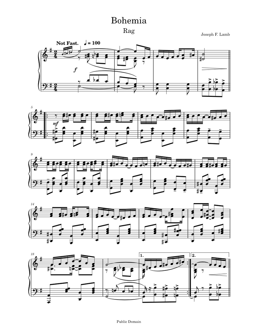 Bohemia Rag - Joseph Lamb Sheet music for Piano (Solo) | Musescore.com