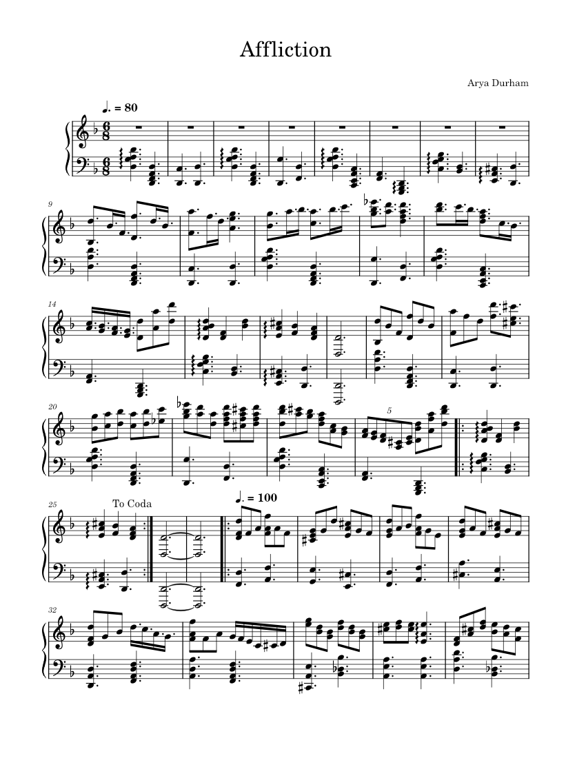 Affliction Sheet music for Piano (Solo) | Musescore.com