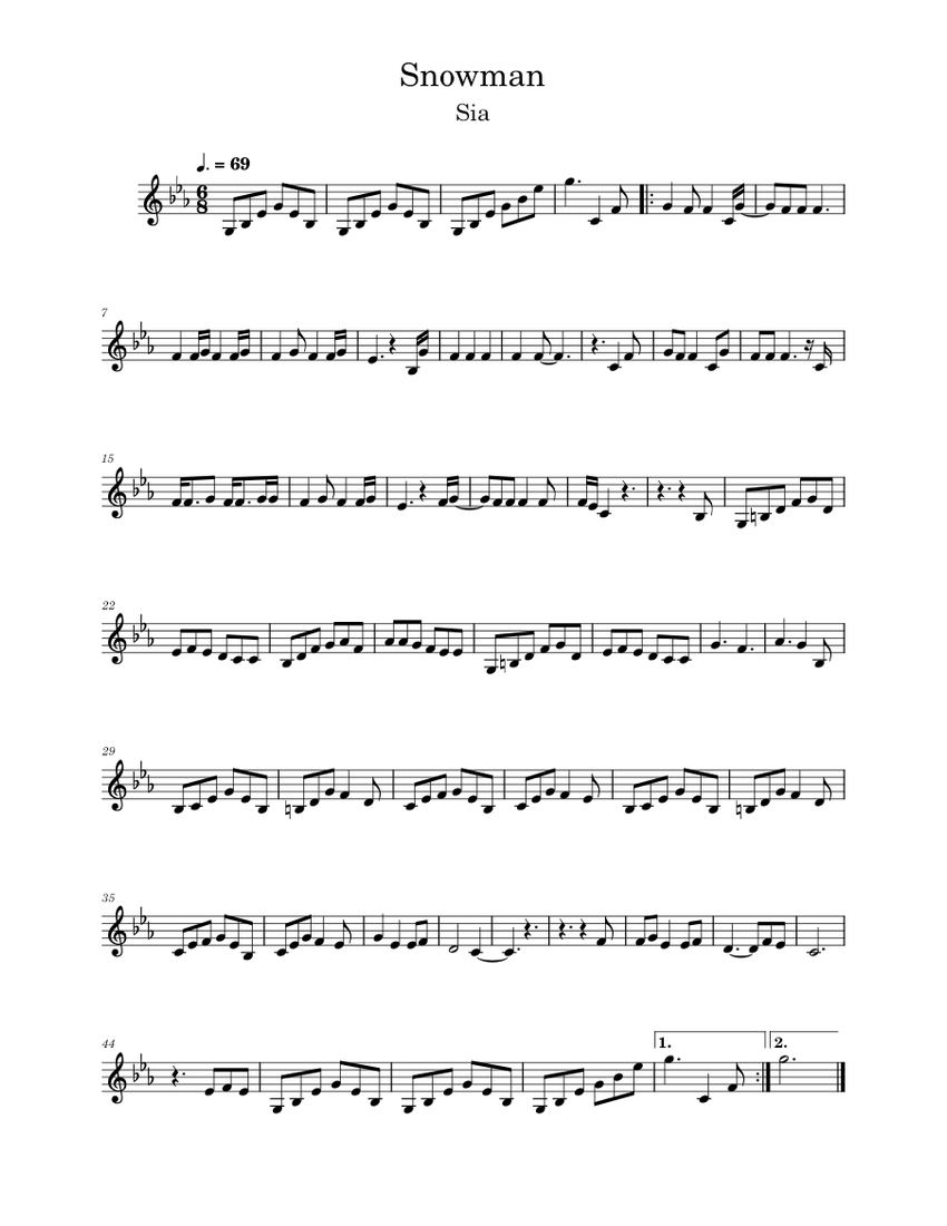 Snowman – Sia Sheet Music for Clarinet in b-flat (Solo) | MuseScore.com