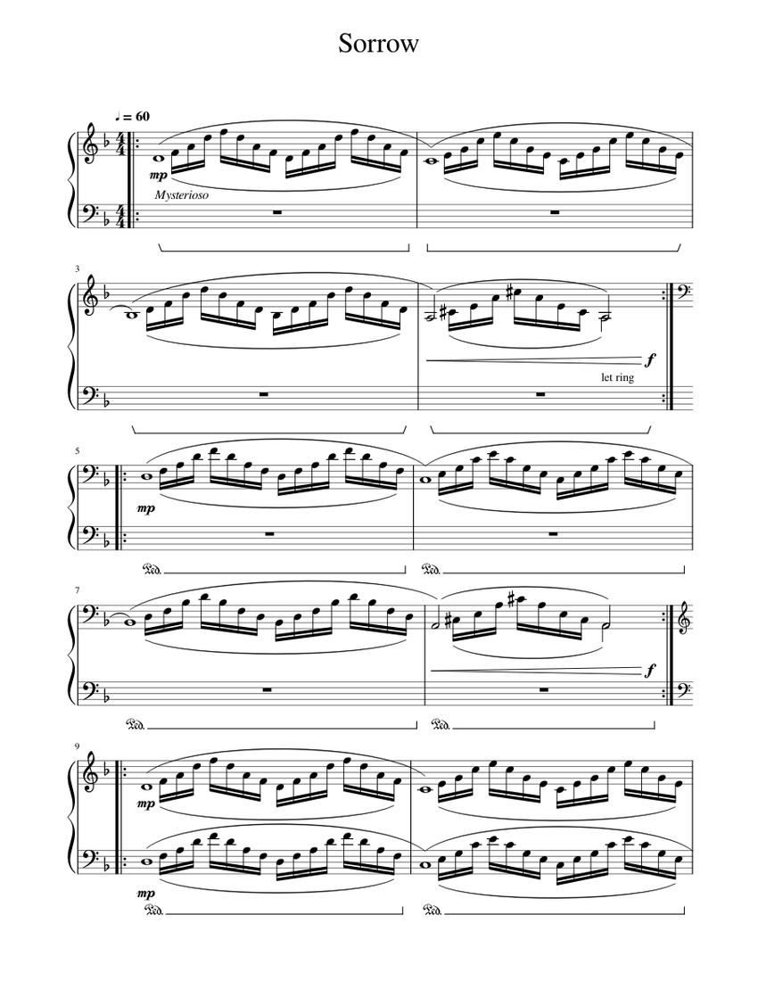 Sorrow Sheet Music for Piano (Solo) | MuseScore.com