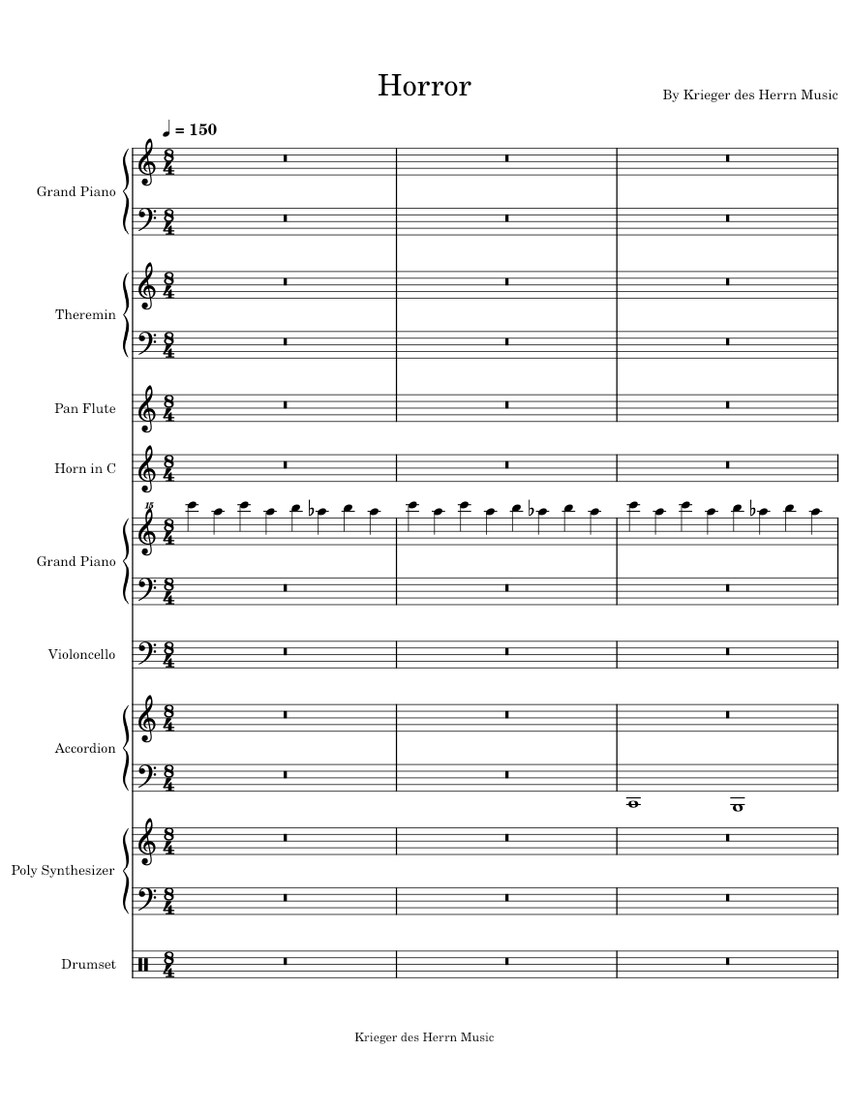 Horror Sheet music for Piano, Accordion, Cello, Drum group & more ...
