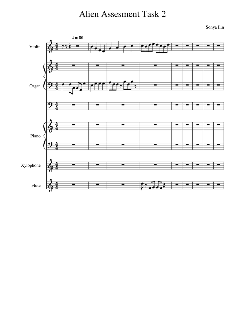 Alien Assesment Task 2 Sheet music for Piano, Organ, Flute, Violin ...