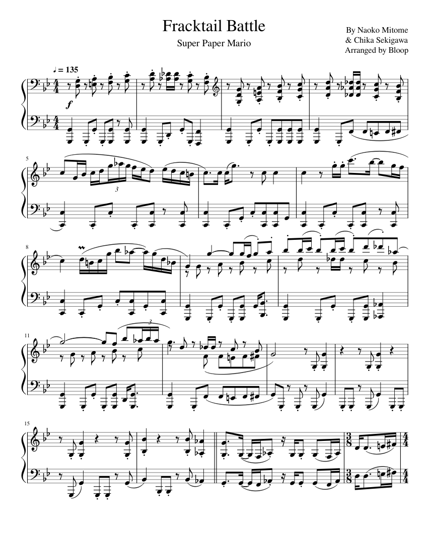 Super Paper Mario: Fracktail Battle Sheet Music for Piano (Solo ...