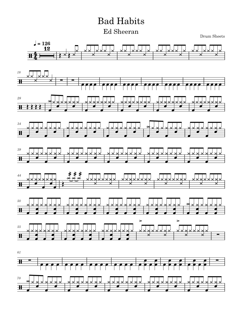 Bad Habits – Ed Sheeran / Drum Sheet Music Sheet Music for Drum group ...